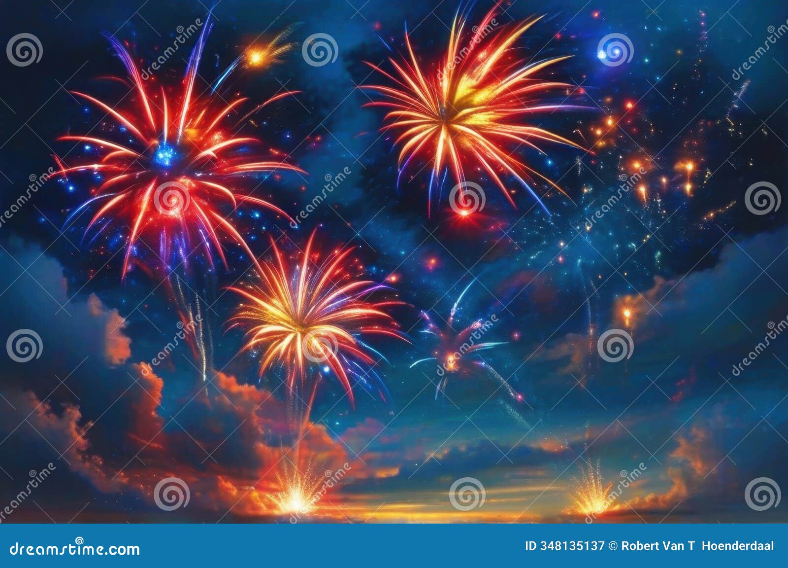 A Sky Full of Fireworks at 3-12-2024 Stock Illustration - Illustration ...
