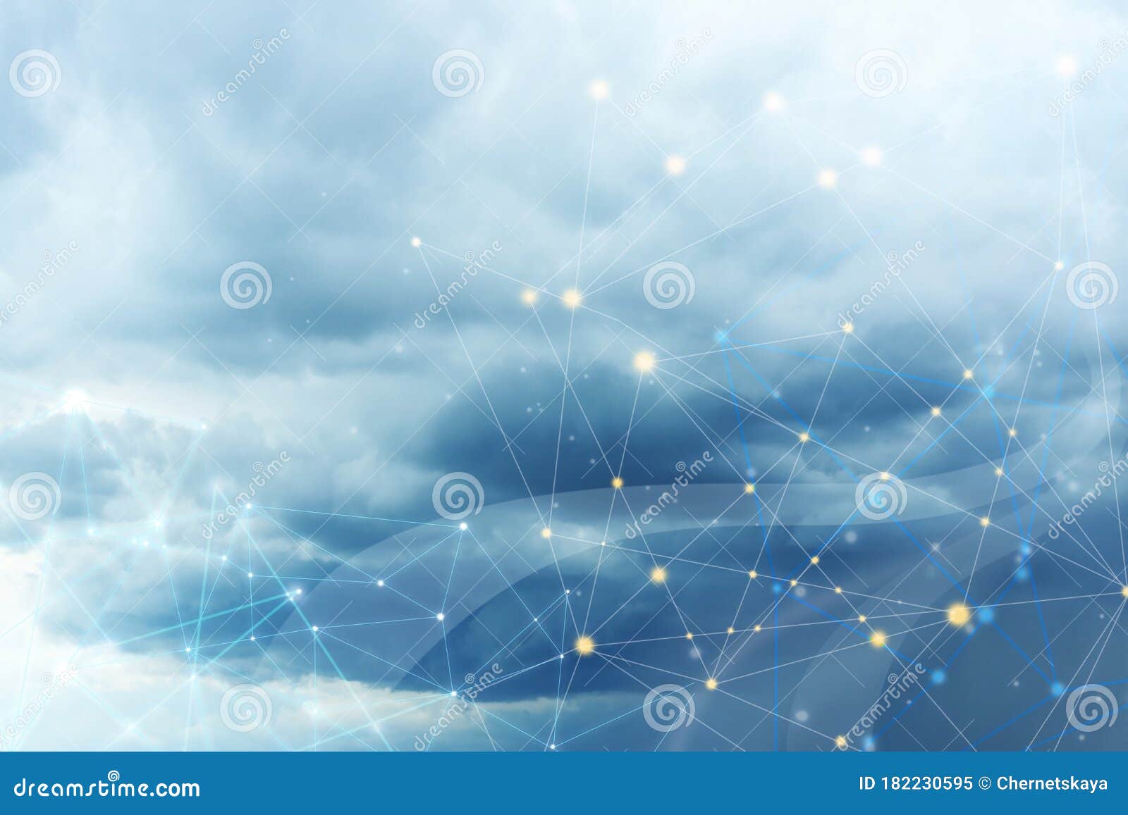 Sky on Day and Network Connection Lines. Cloud Technology Stock Image ...