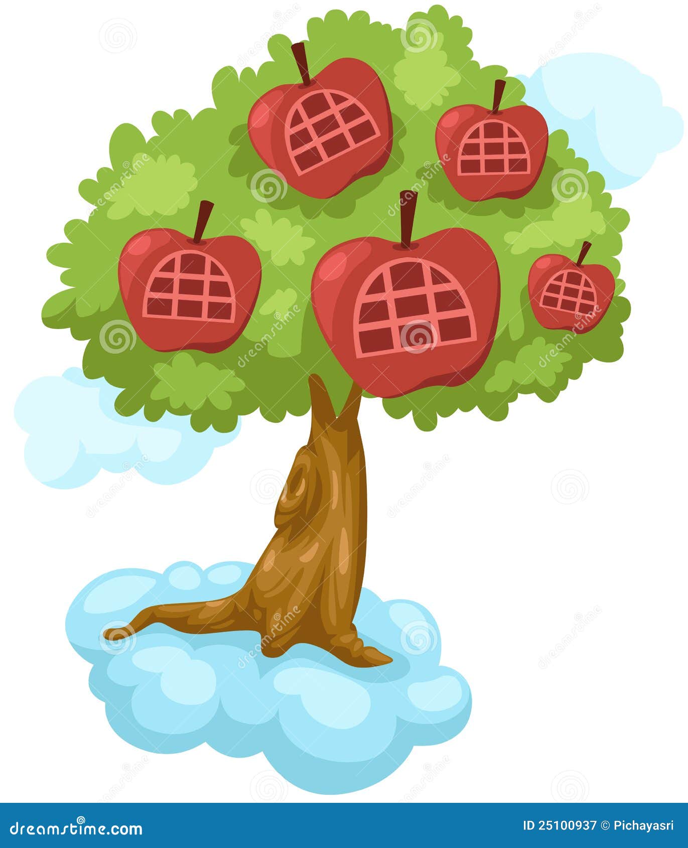 Sky High Apple Tree House on Cloud Stock Vector - Illustration of cloud ...