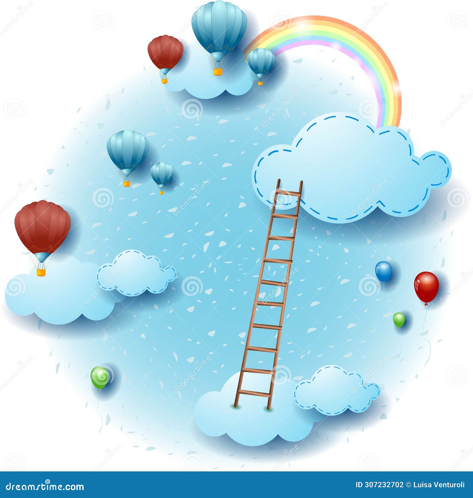 Sky Landscape with Clouds, Rainbow and Ladder. Stock Vector ...