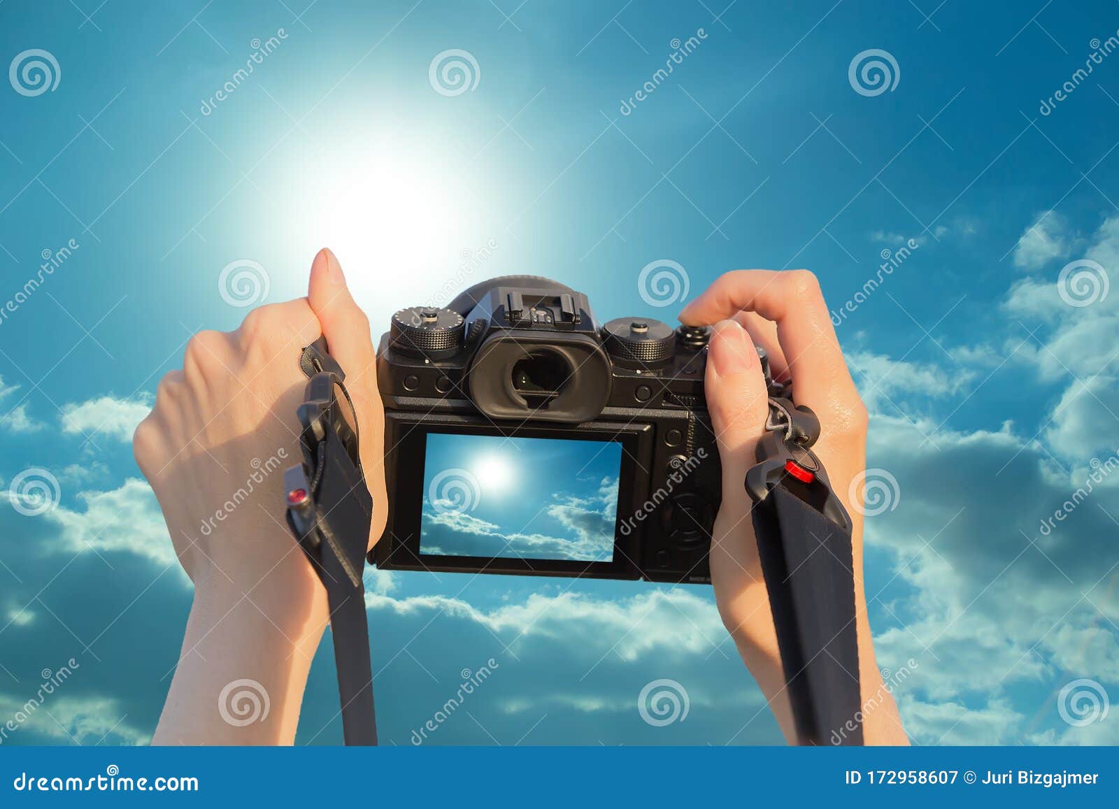 Sky Landscape on the Screen of a SLR Camera in the Hands Stock Image ...