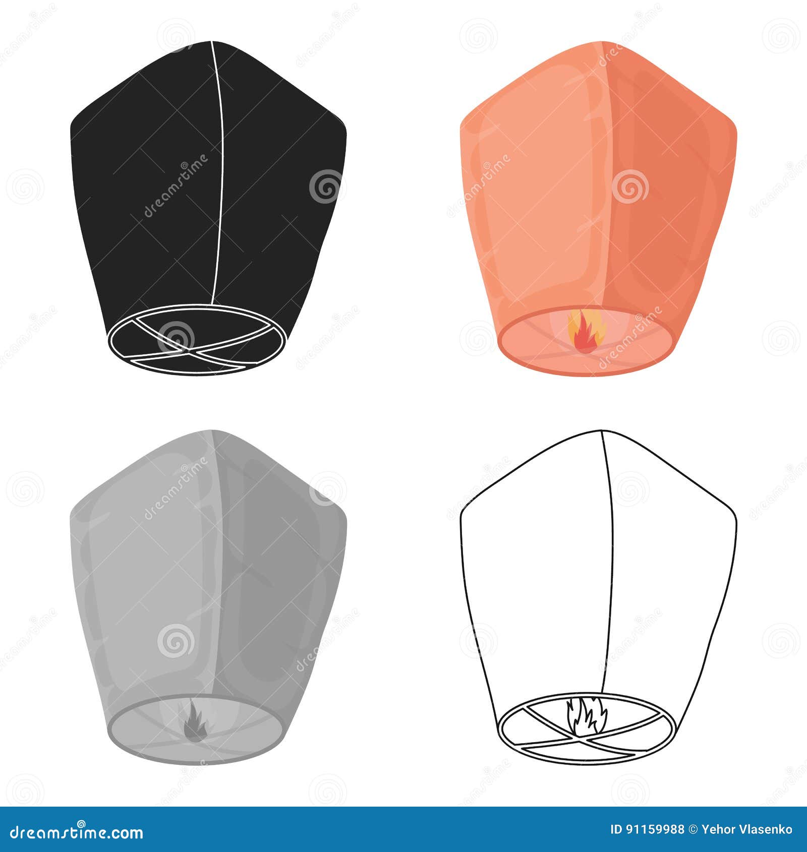 Sky Lantern Icon in Cartoon Style Isolated on White Background. Light ...