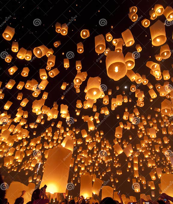 Sky Lanterns at Lantern Festival Stock Image - Image of party ...
