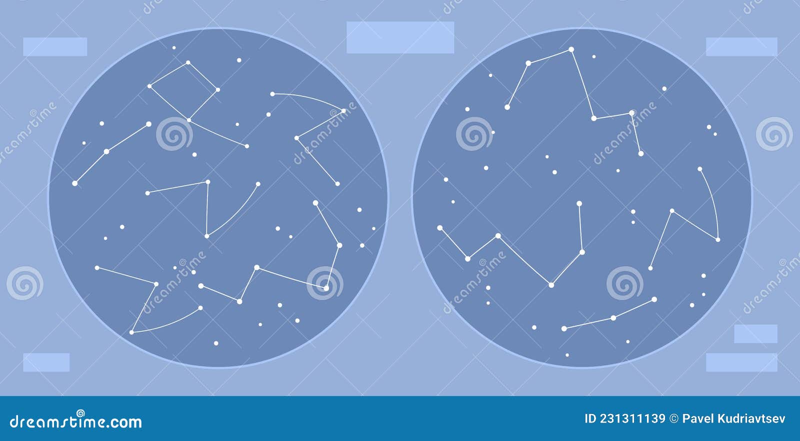 Sky Map Hemispheres with Stars and Constellations, Flat Vector ...