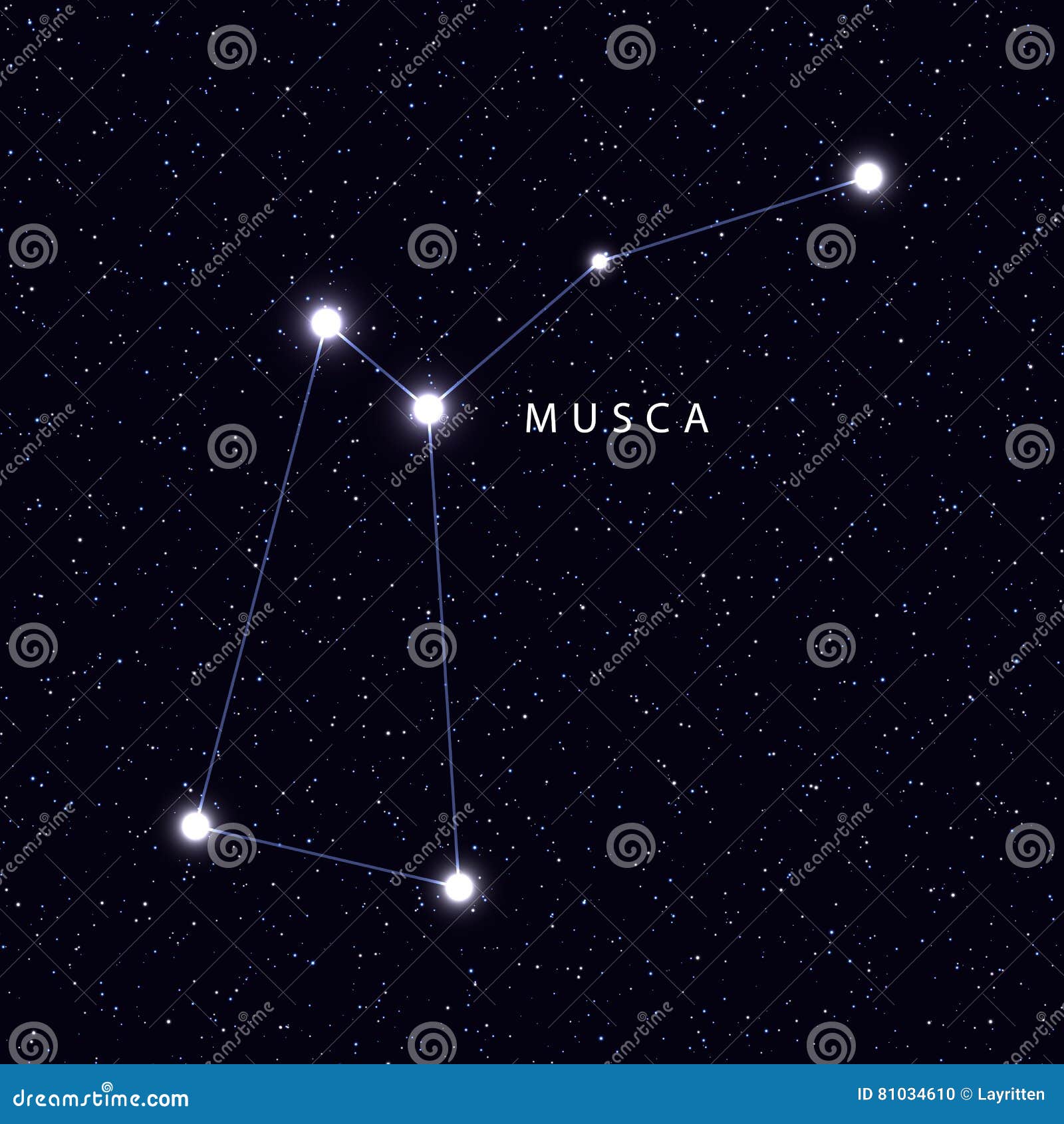 Constellation Musca In Dark Purple, Starry Sky Cartoon Vector ...