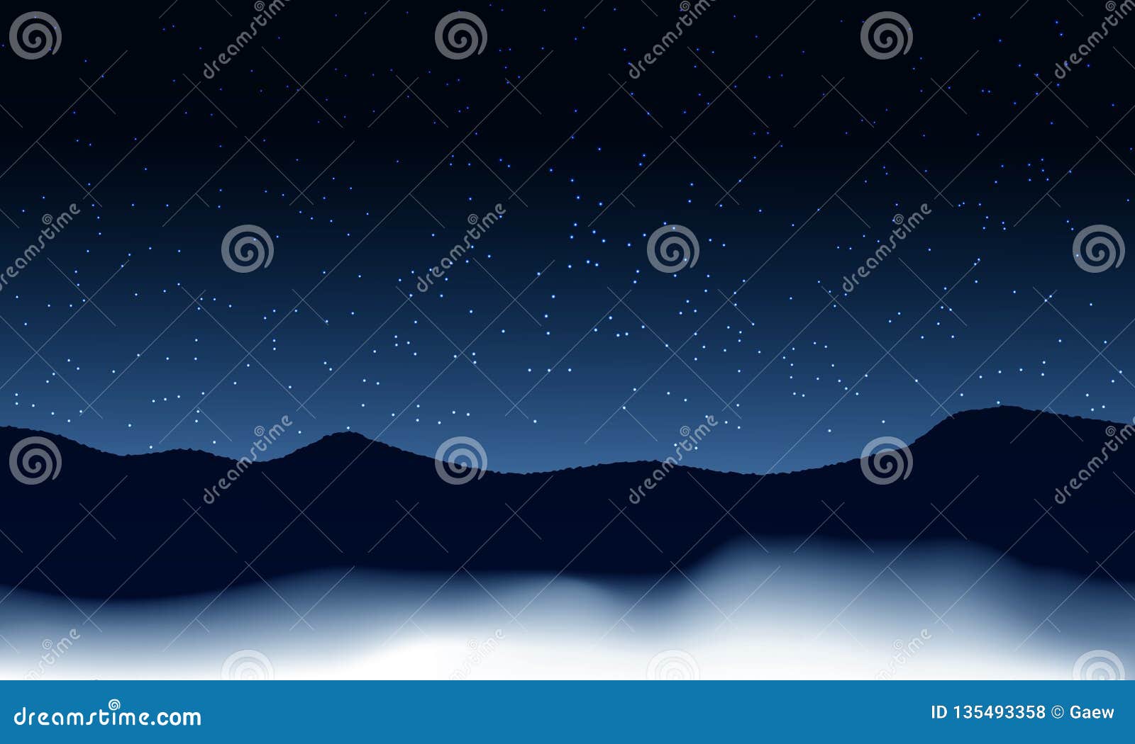 Sky Night on Star in Mountain and Mist Stock Vector - Illustration of ...