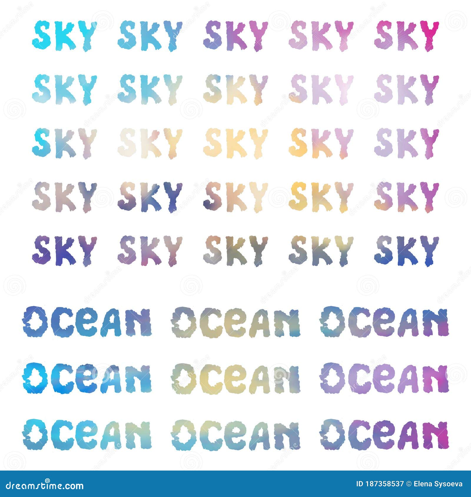 Sky and Ocean - Words on White Background Stock Illustration ...
