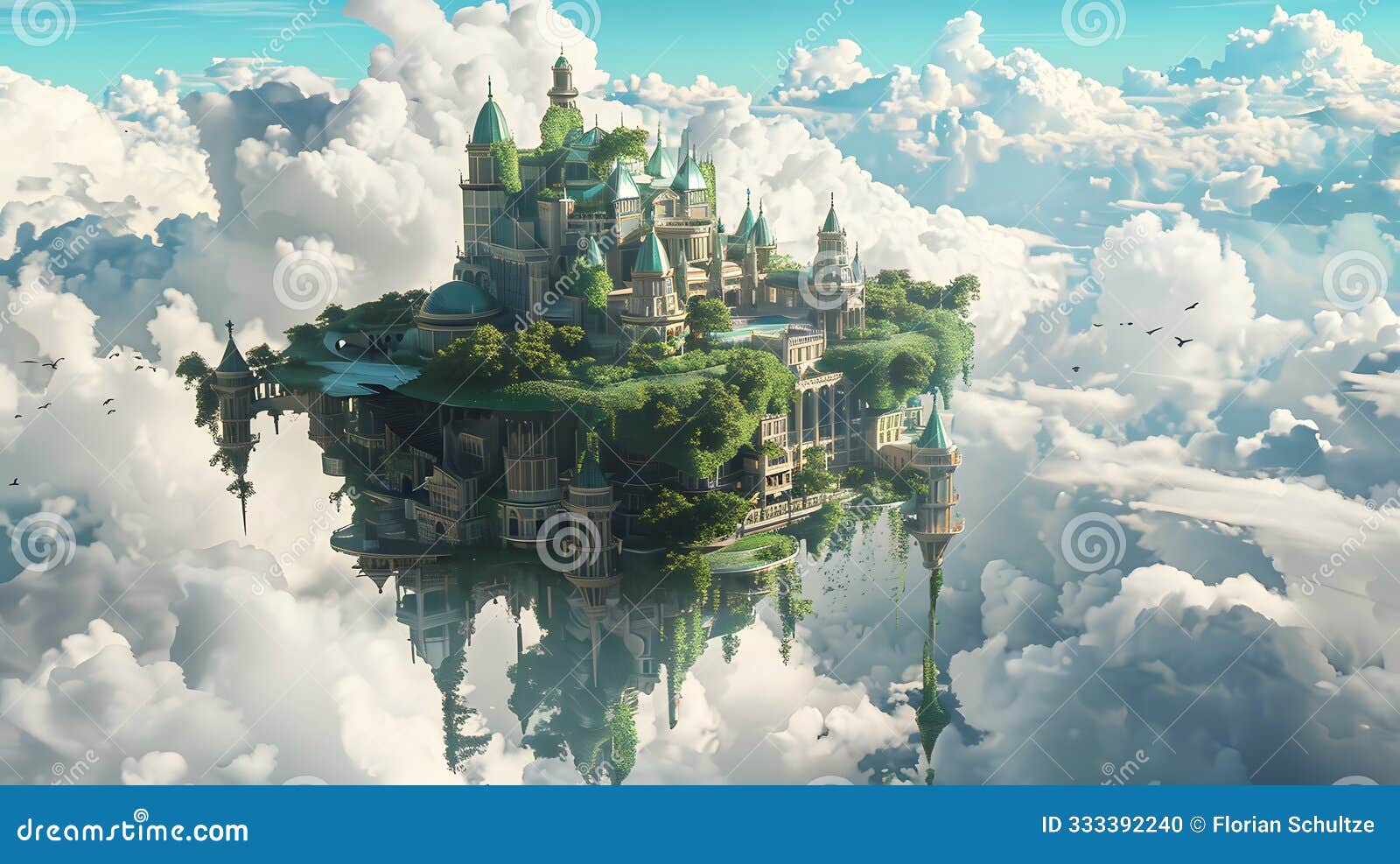 Sky Palace on a Cloud Island Stock Illustration - Illustration of tale ...