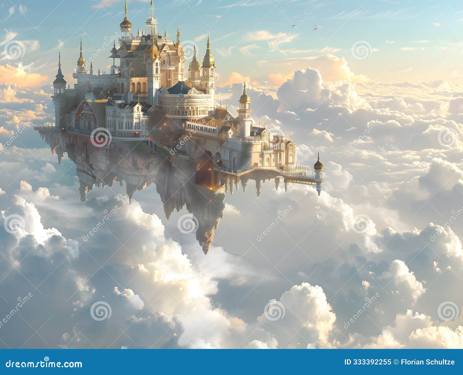 Sky Palace on a Cloud Island Stock Illustration - Illustration of ...