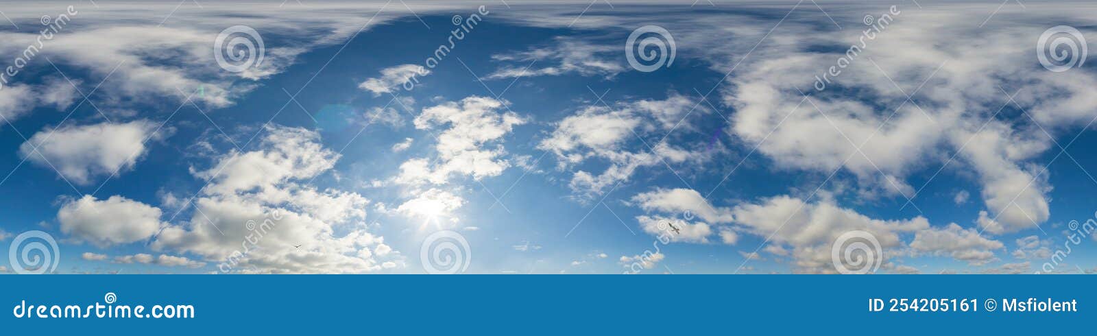 Blue Sky Panorama with Puffy Cumulus Clouds. Seamless Hdr Pano in ...