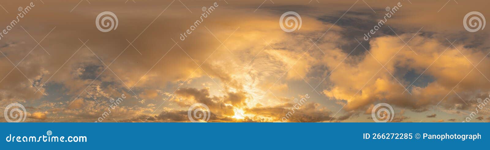 Golden Glowing Red Orange Overcast Sunset Sky Panorama. Hdr Seam Stock ...