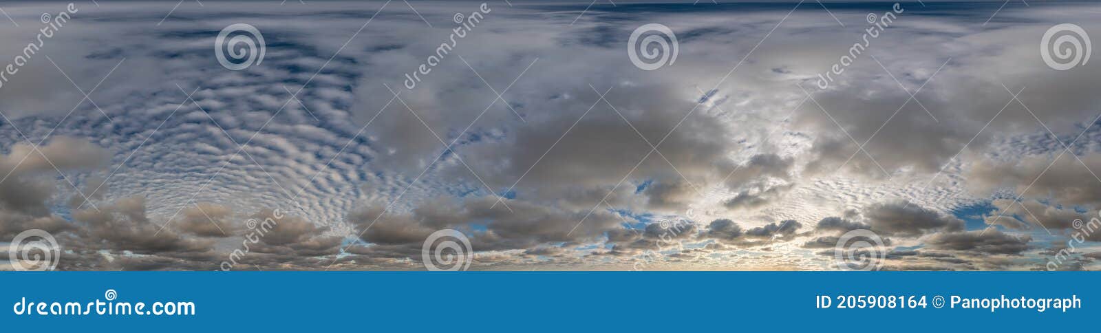 Seamless Sky Panorama on Sunset with Multi Layered Clouds in Spherical ...