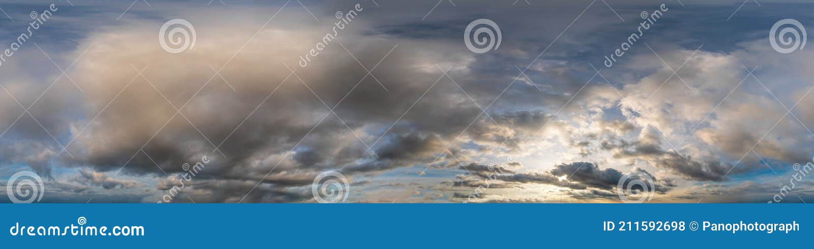 Seamless Sky Panorama on Sunset with Multi Layered Clouds in Spherical ...