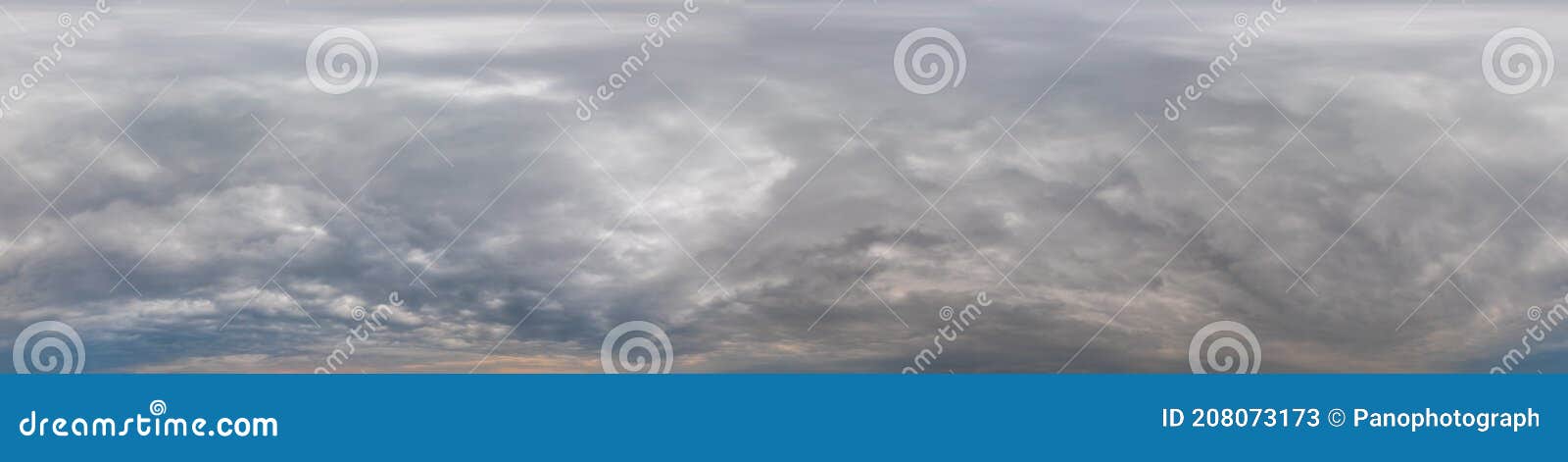 Sky Panorama on Overcast Rainy Day with Low Clouds in Seamless ...
