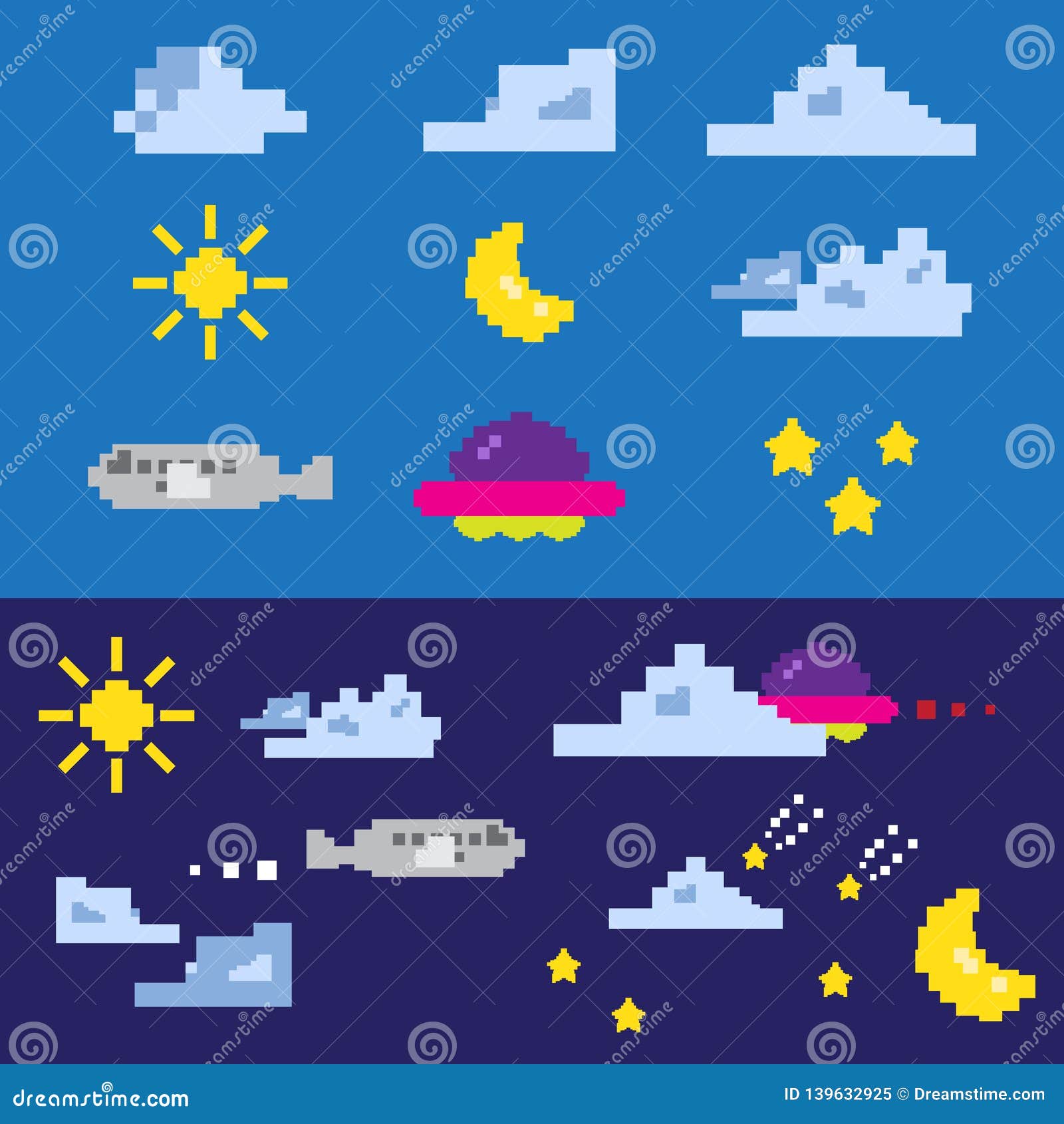 Sky pixel set stock illustration. Illustration of cloud - 139632925
