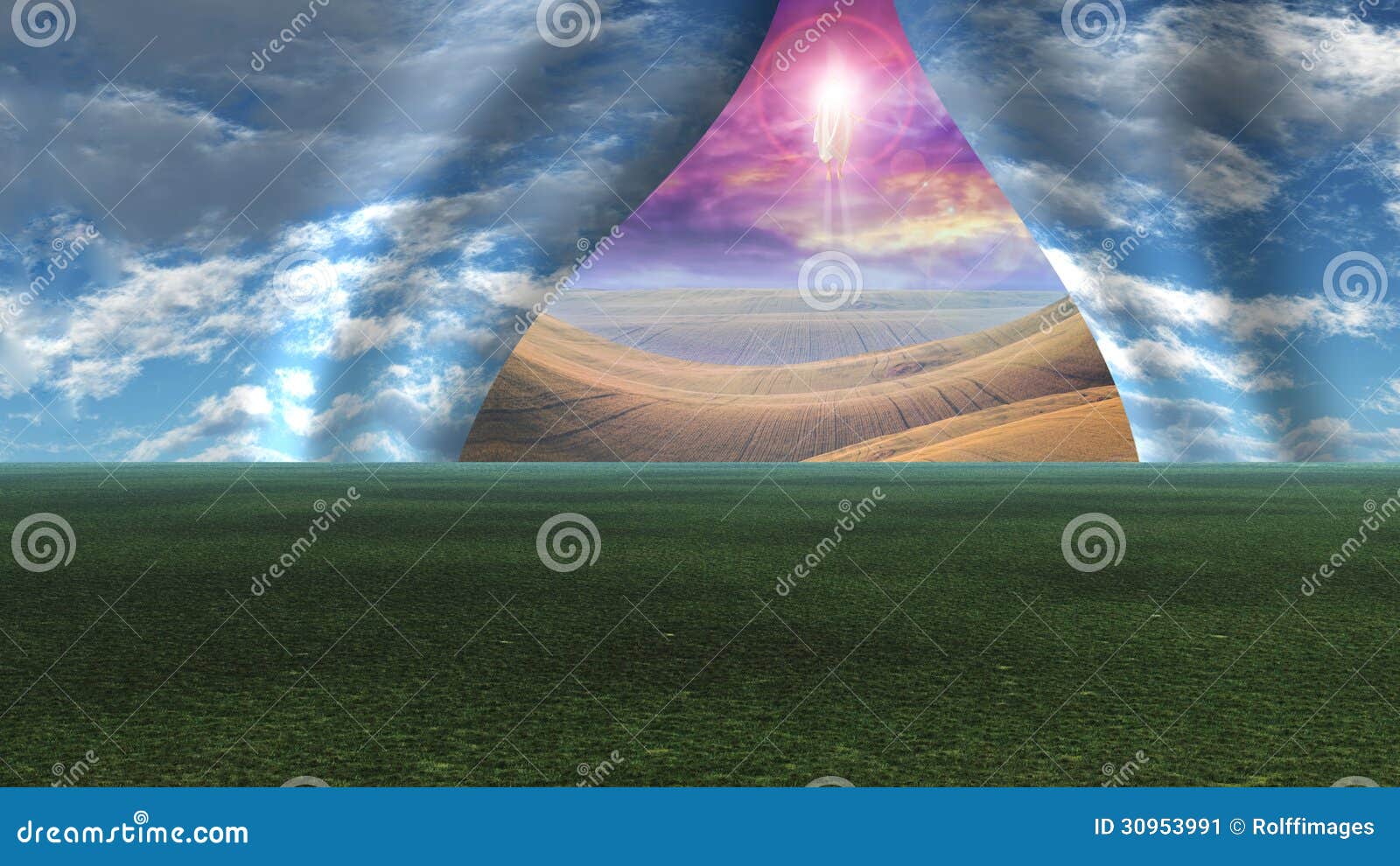 Sky Pulled Apart Like Curtain To Reveal Christ Stock Illustration ...