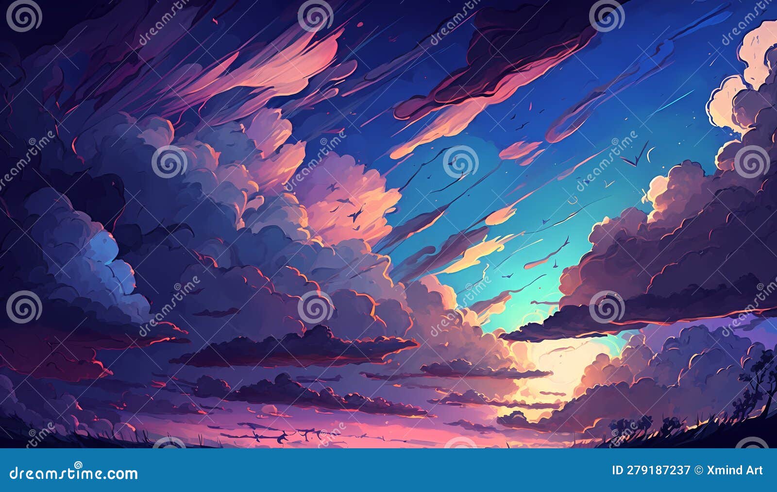 Sky with Purple Cloud Cartoon Background Ai Generated Stock Image ...