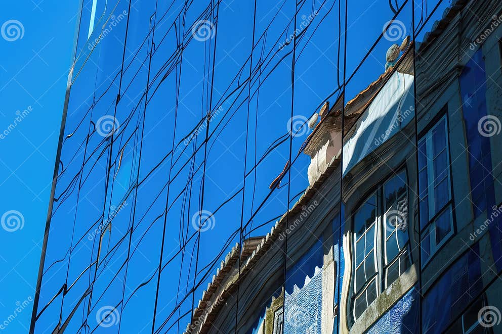 Sky Reflected on Lisbons Mirrored Windows Creating Abstract Light and ...