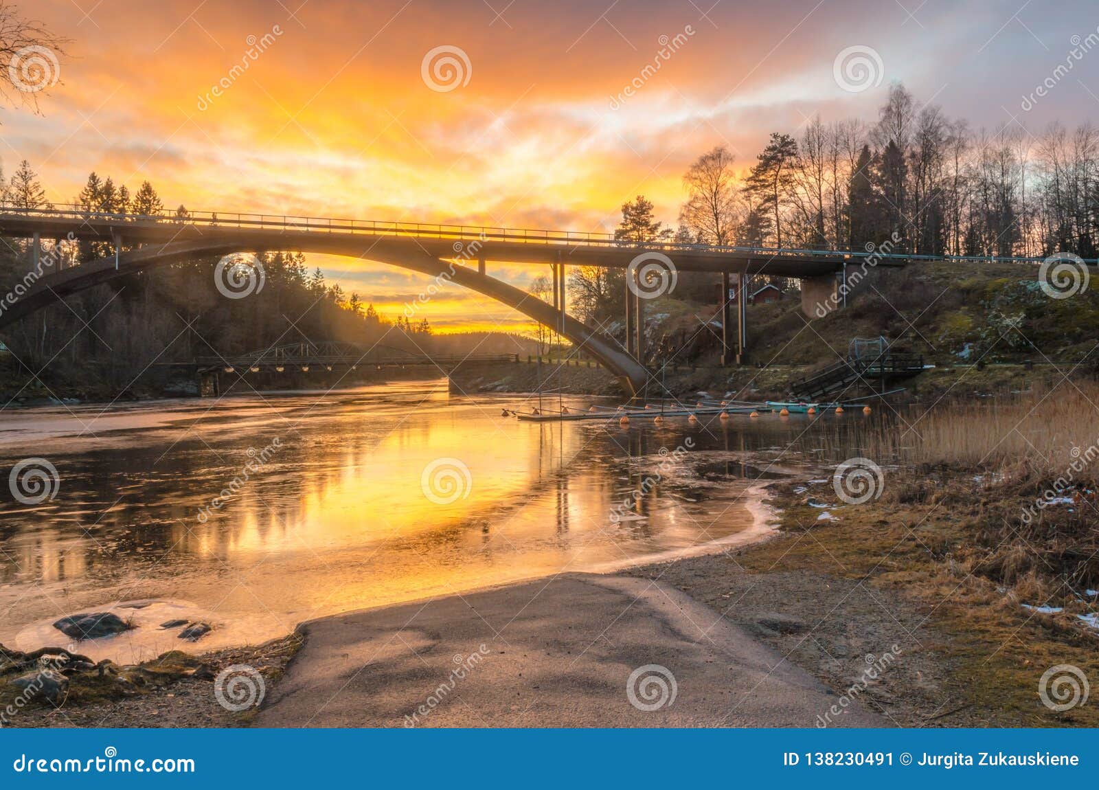 Sky Reflection on the Water Under the Bridge Stock Image - Image of ...