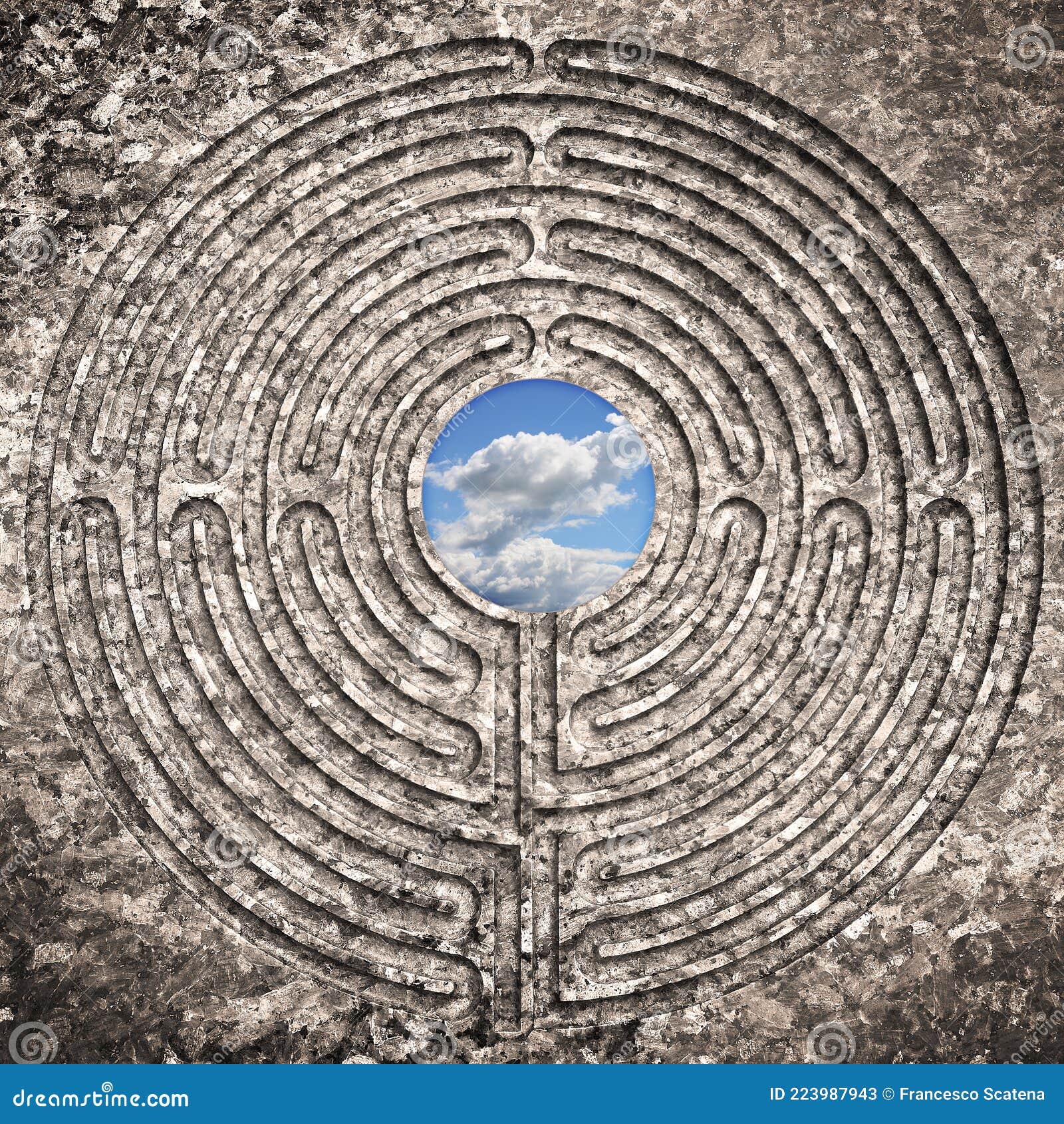 The Sky Seen through a Labyrinth Carved in Stone - Concept Image Stock ...