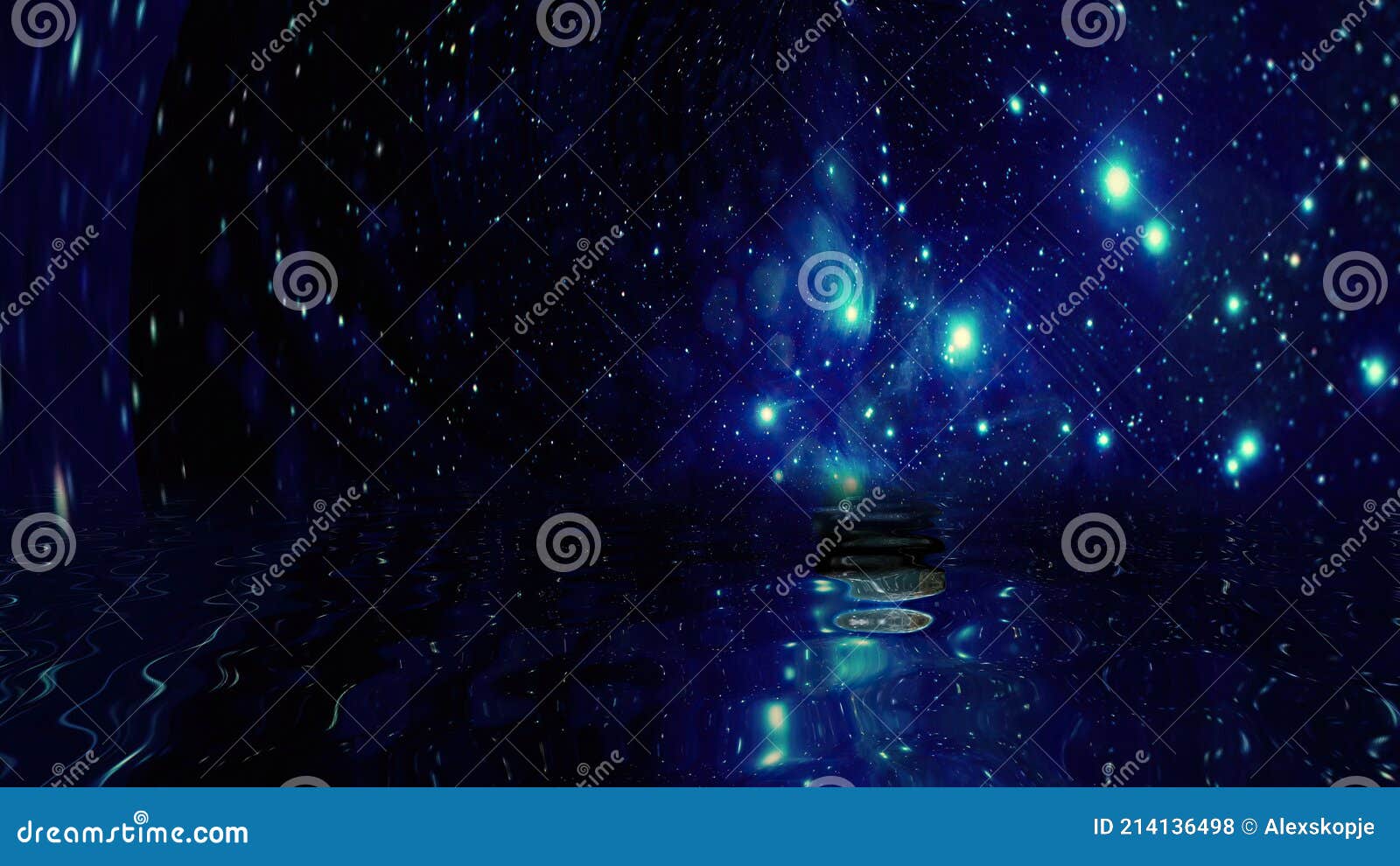 Sky with Stars Reflecting in Water 3d Illustration Stock Illustration ...