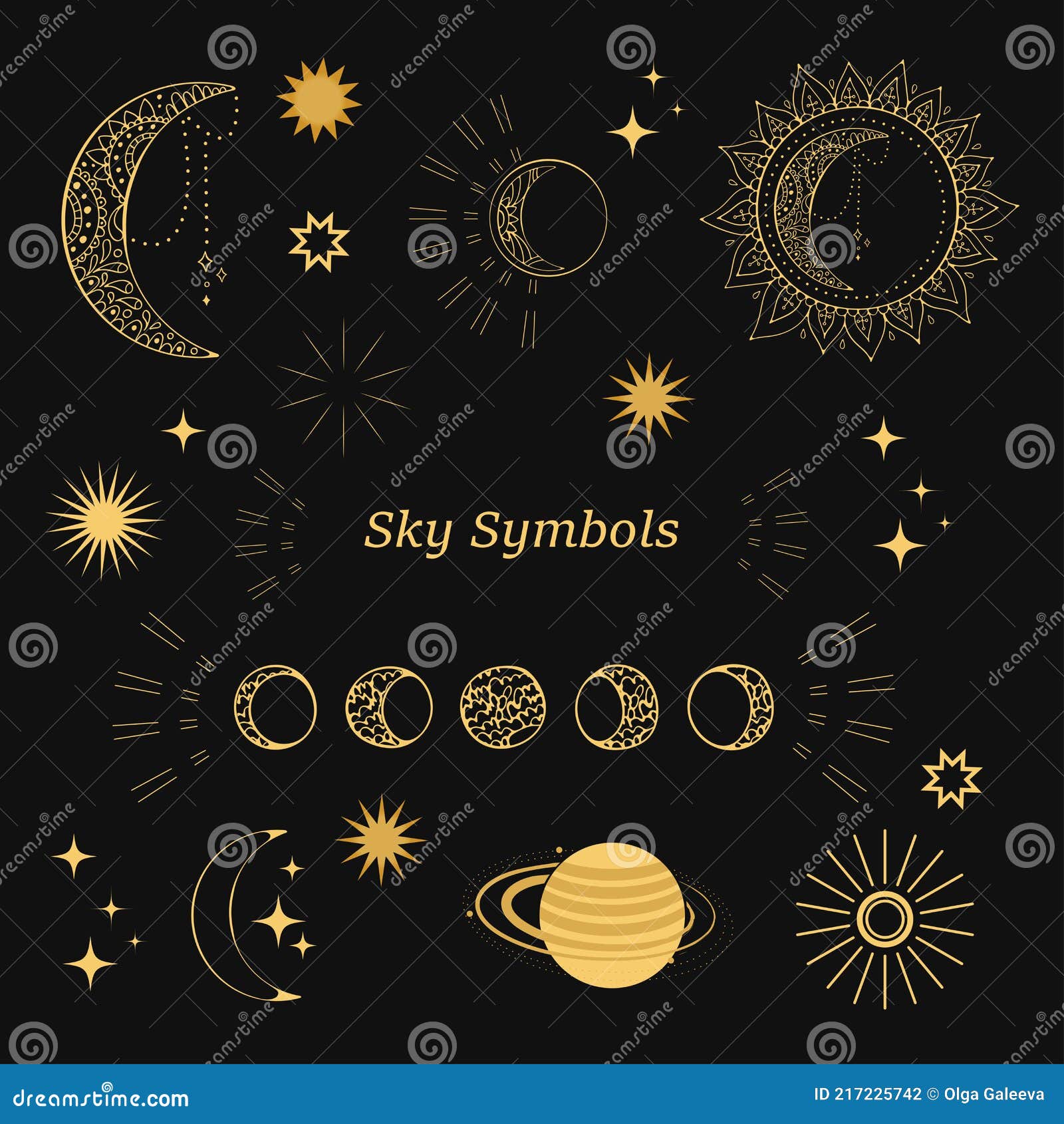 Sky Sumbols Design Elements Collection Gold on Black Stock Vector ...