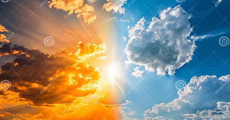 Sky with Sunset and Sunrise Split Image Stock Illustration ...