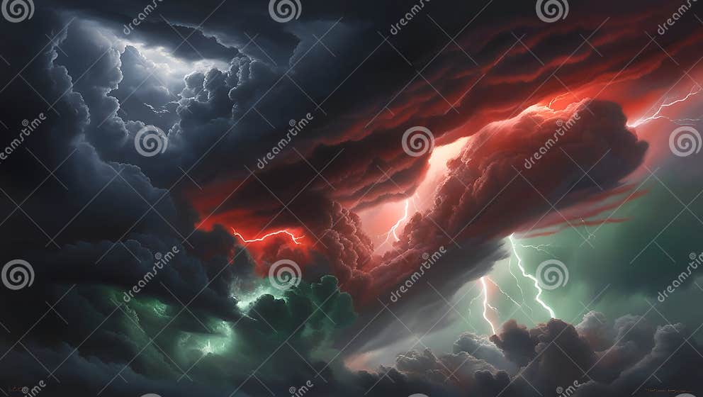 Sky with Thunderous Clouds. Digital Painting Style Stock Image - Image ...