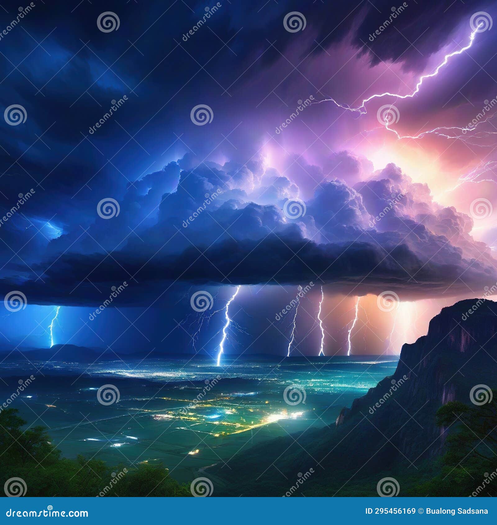 Sky with Thunderous Digital Painting Stock Illustration - Illustration ...