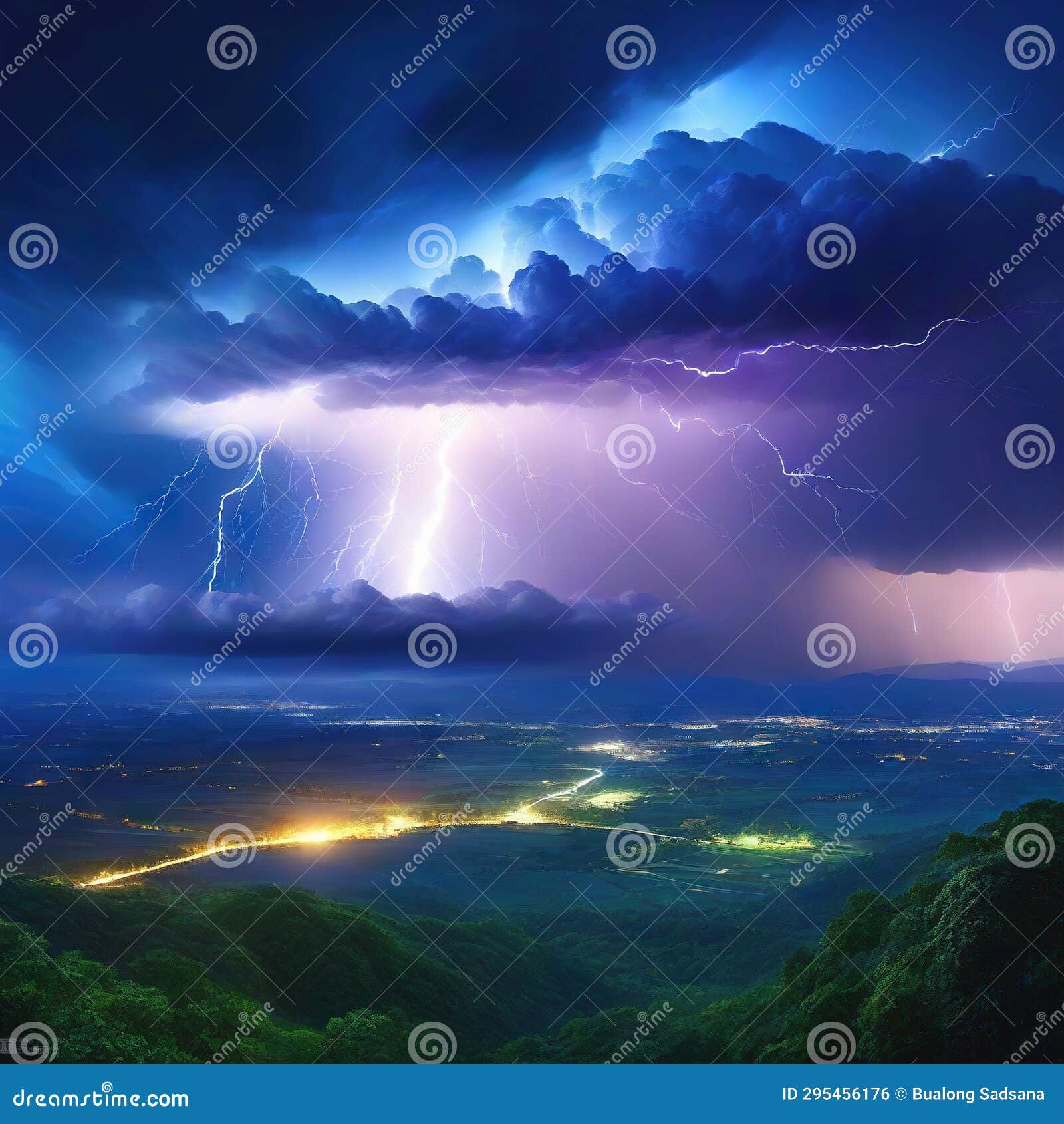 Sky with Thunderous Digital Painting Stock Illustration - Illustration ...