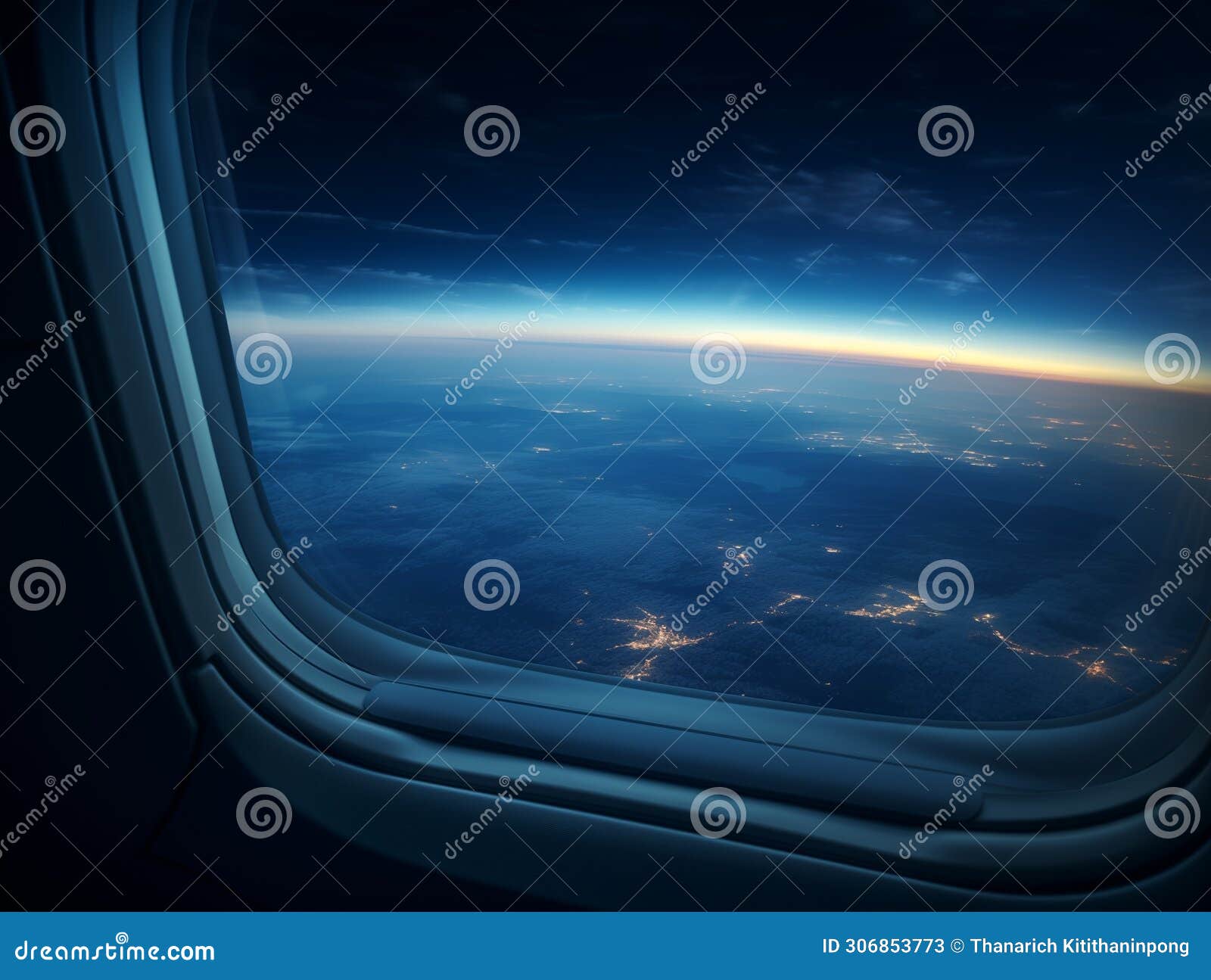 Sky View from Airplane Window Side in Night Time Stock Illustration ...