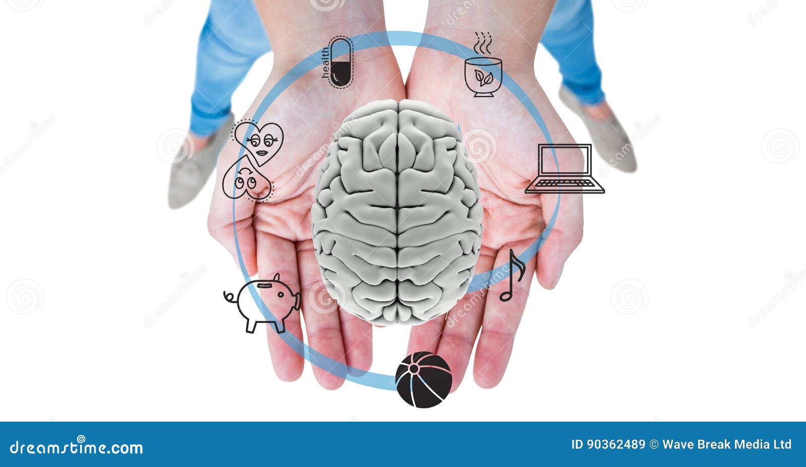 Sky View. the Brain in Your Hands with Graphic about Every Day Stock ...