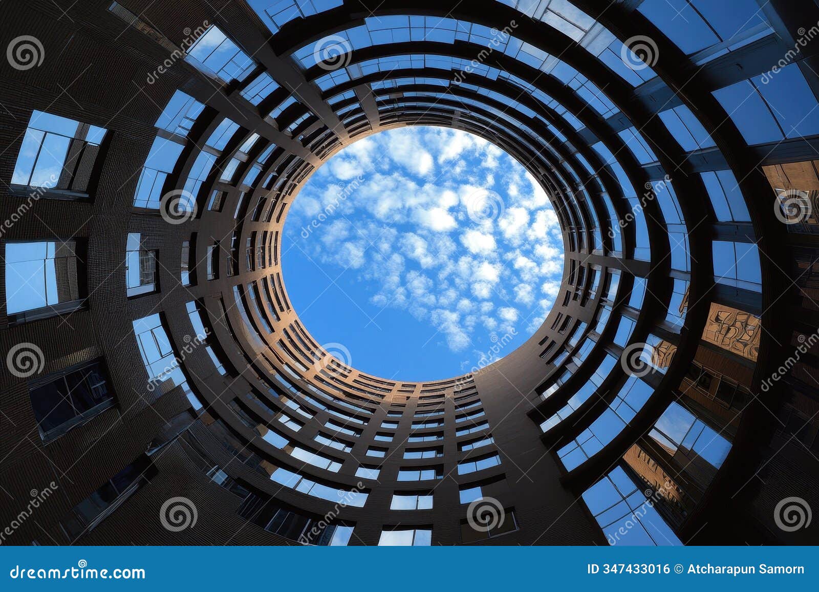 Sky View through Circular Building Structure with Unique Architectural ...