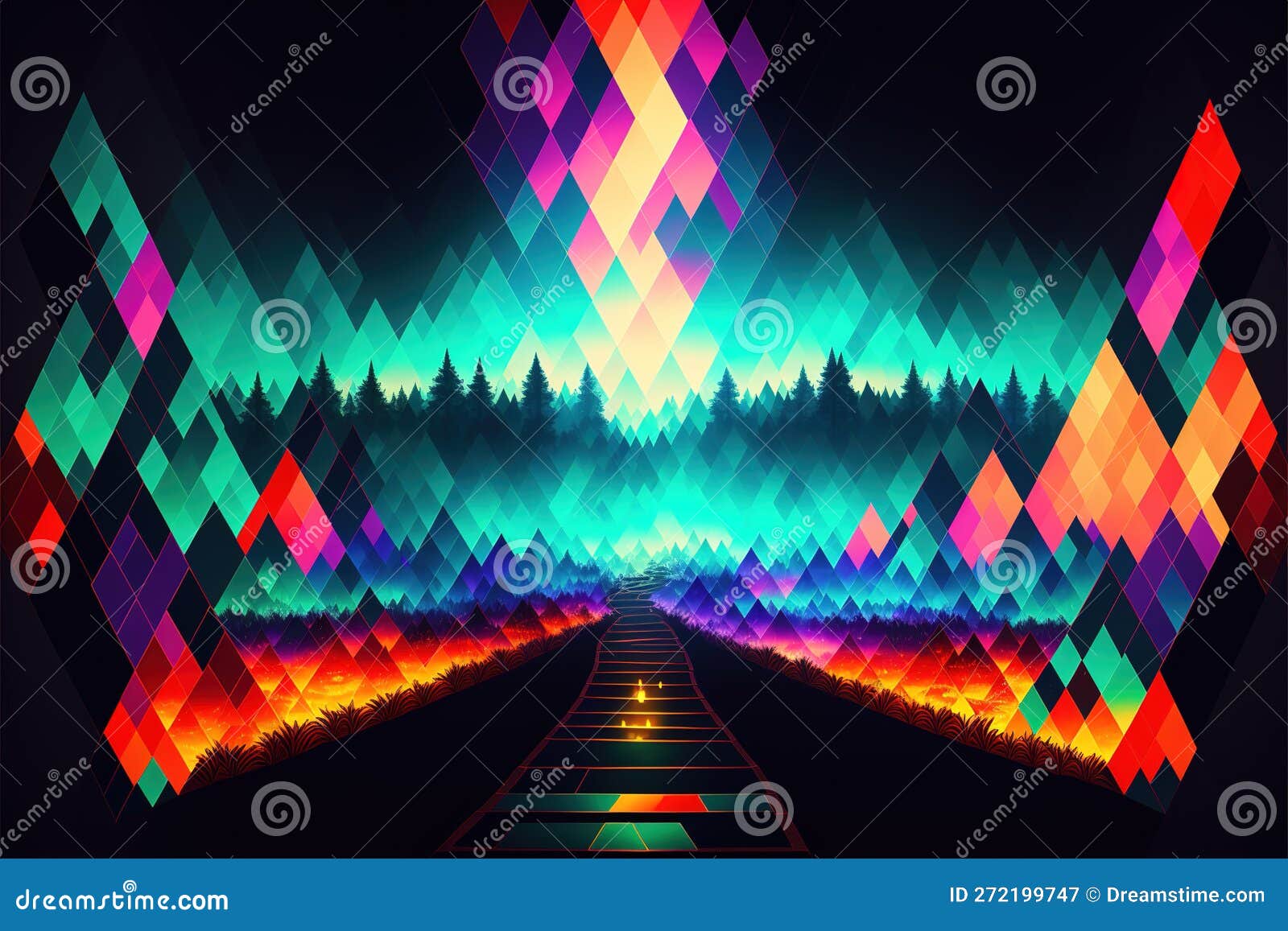 Sky View, Horizon, a Path in a Dark Swamp Stock Illustration ...