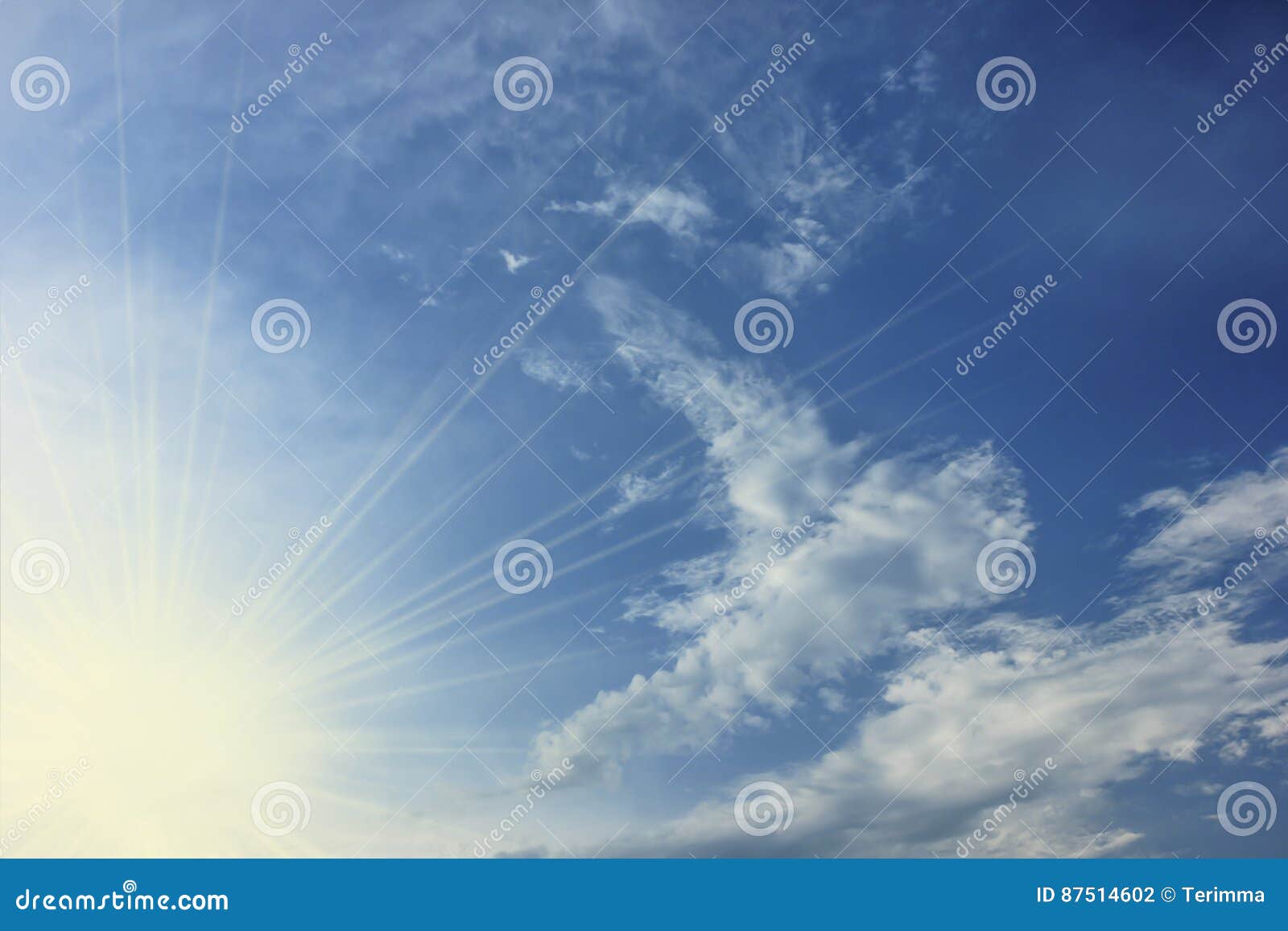 Sky with White Clouds and Sun Rays Stock Photo - Image of light ...