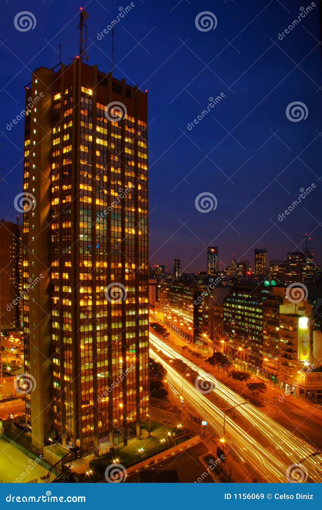 Skyscraper at night stock image. Image of dusk, lights - 1156069