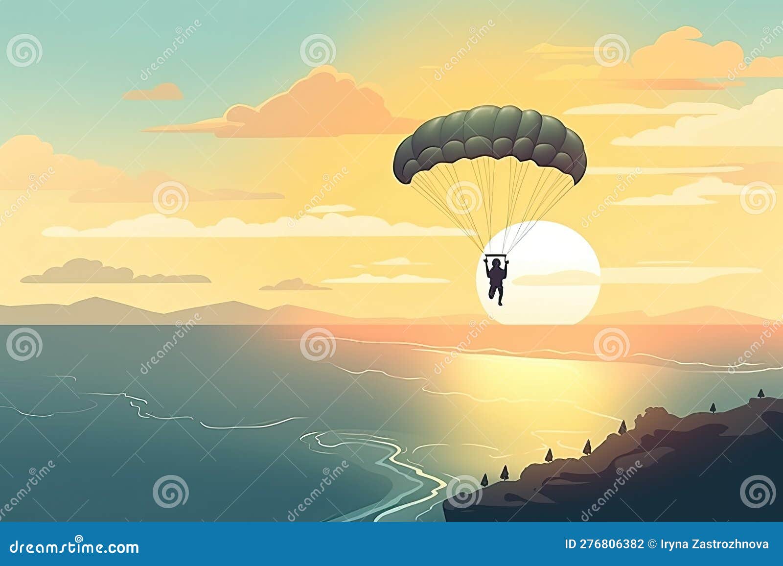 A Skydiver Flies Over the Water during Sunset. Generative AI Stock ...