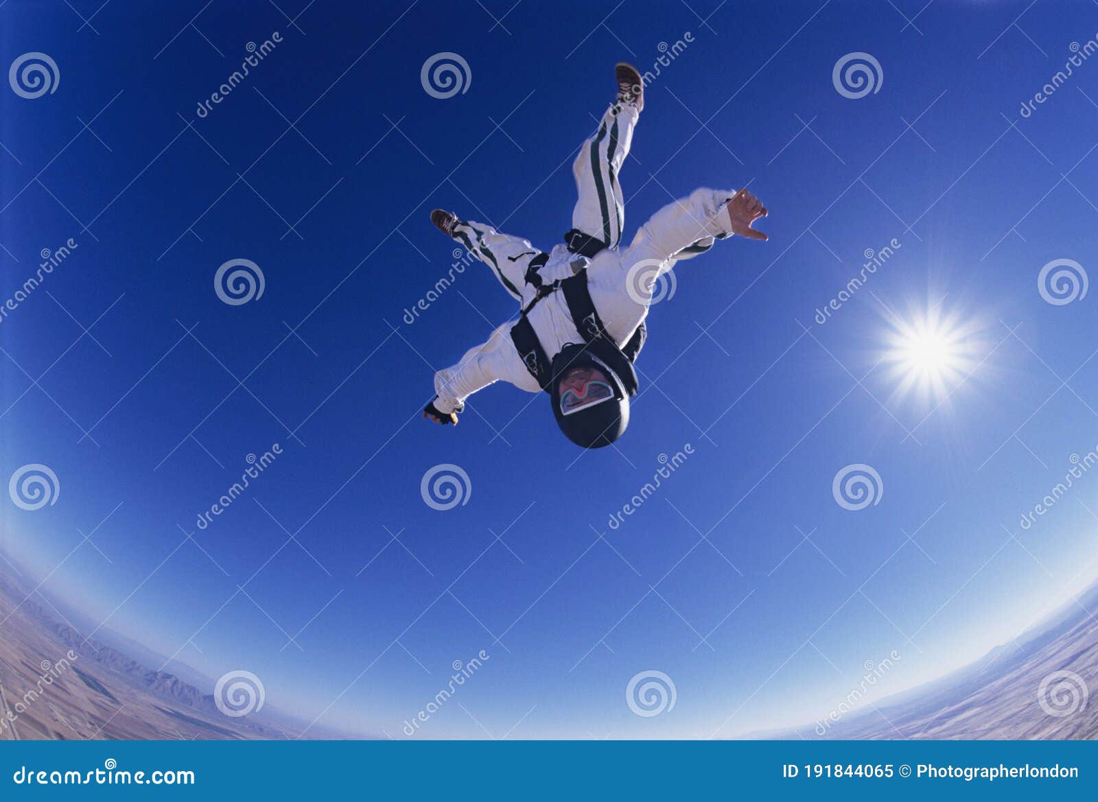 Skydiver Free Falling Upside Down Portrait View from Below Stock Image ...