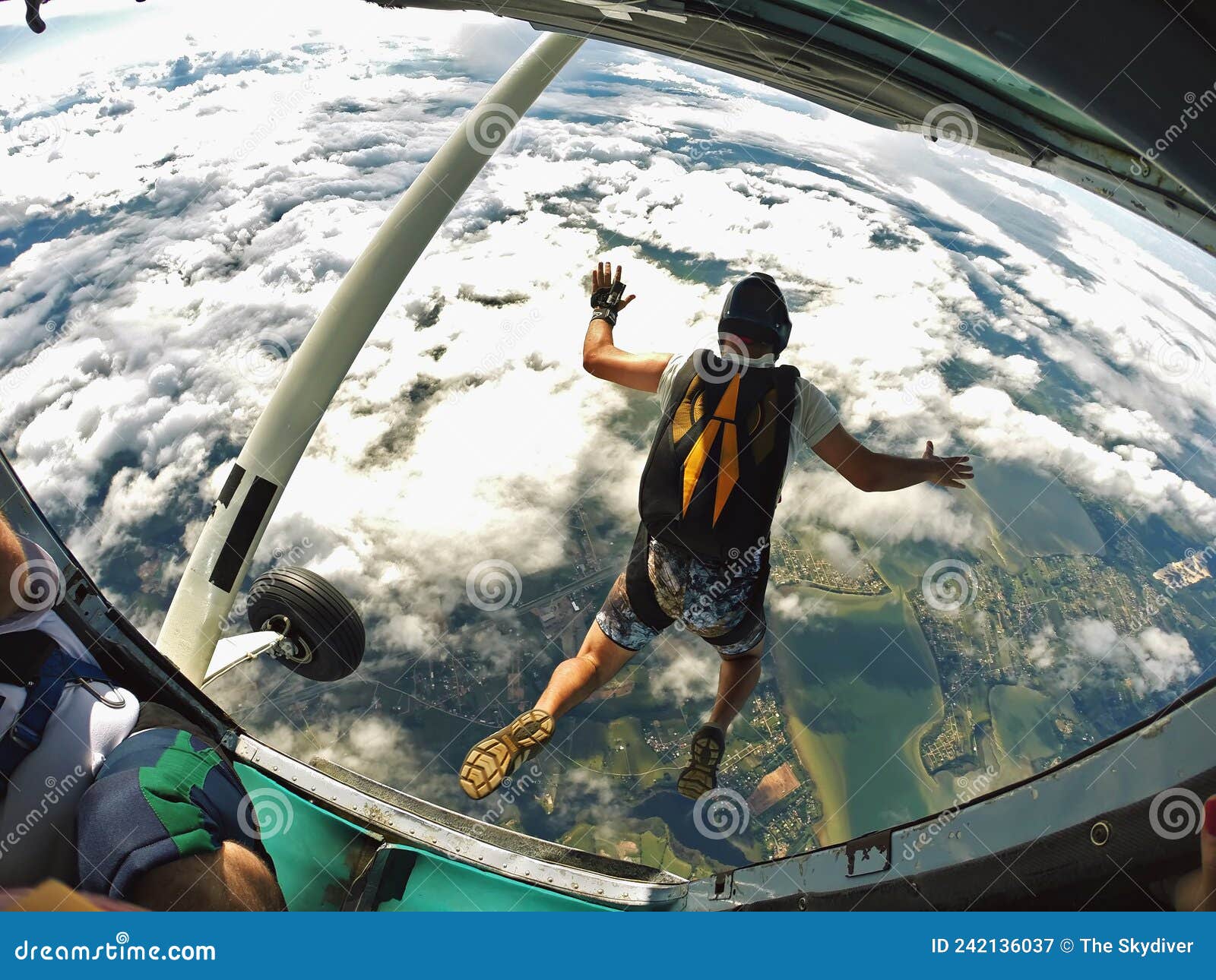 Skydiver Jump Out of Plane Over the Beach. Stock Image - Image of ...