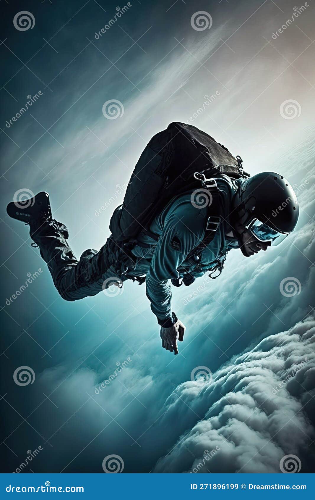 Skydiver Jumping With Parachute And Flying Through Air, Vector Cartoon ...