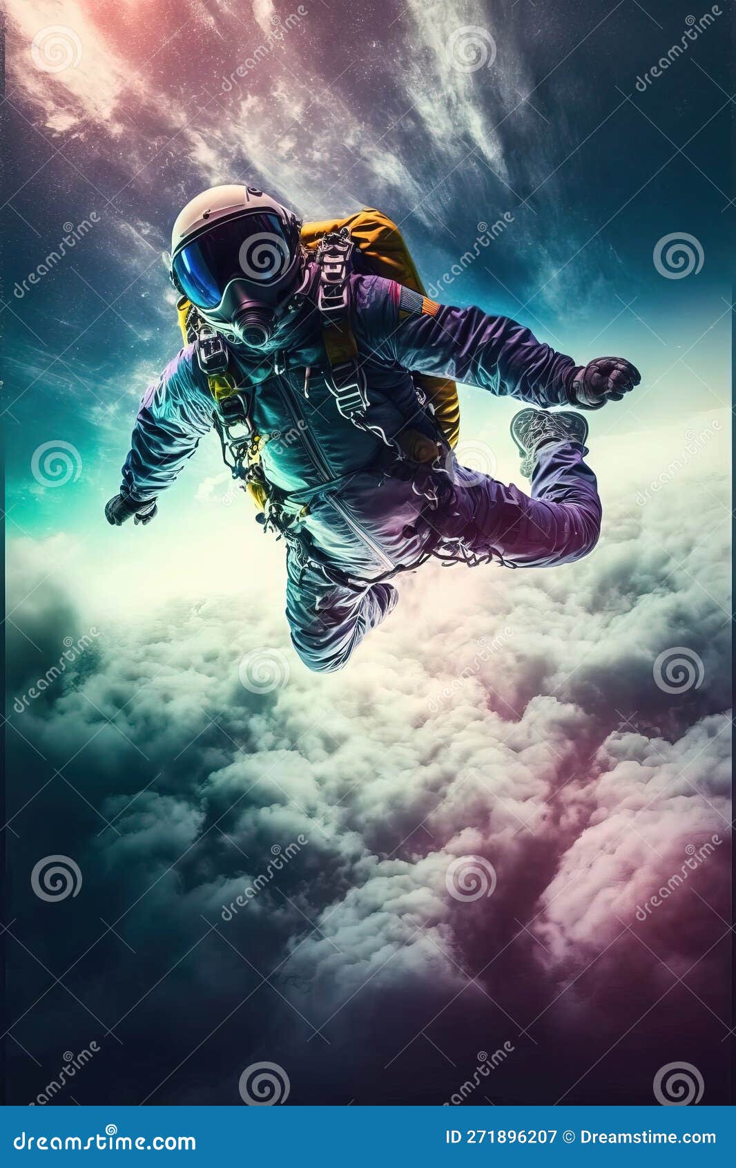 Skydiver Jumping With Parachute And Flying Through Air, Vector Cartoon ...