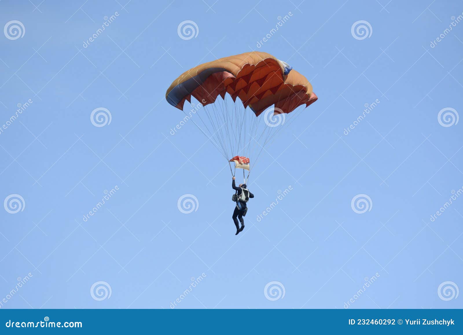 Man Skydiver Parachuting Down To the Ground Stock Photo - Image of ...