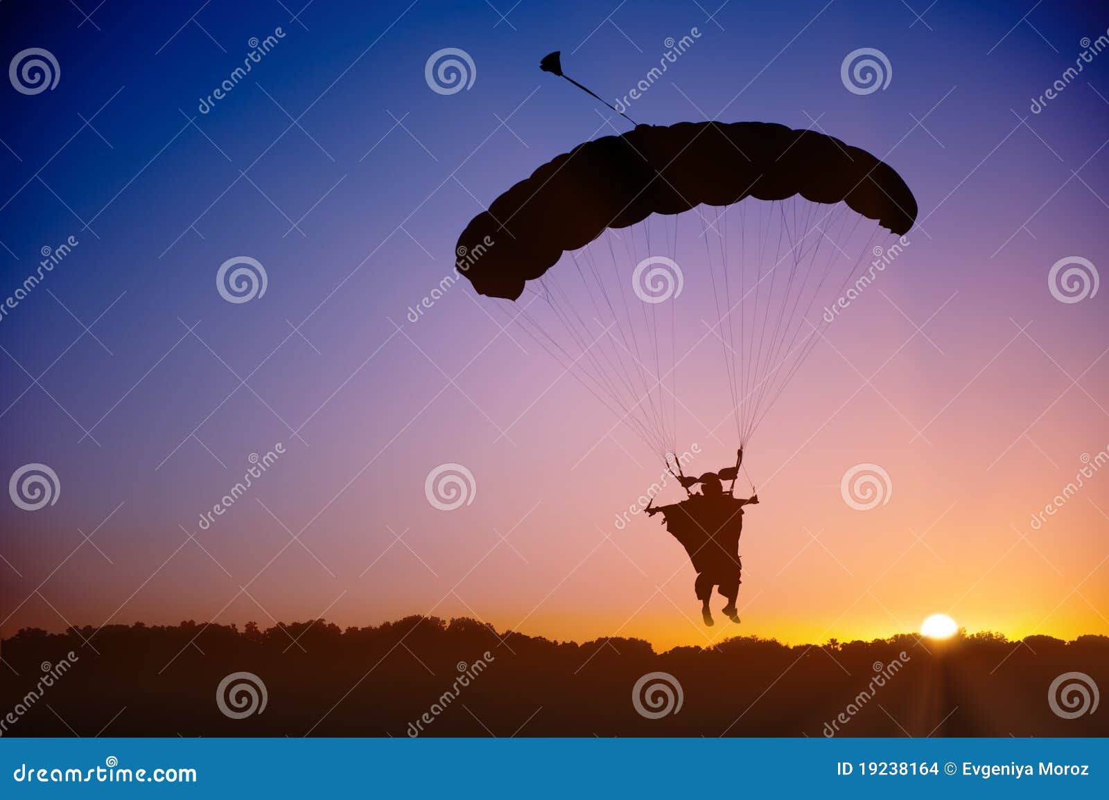 Skydiver Silhouette Under Parachute Stock Photo - Image of descent ...
