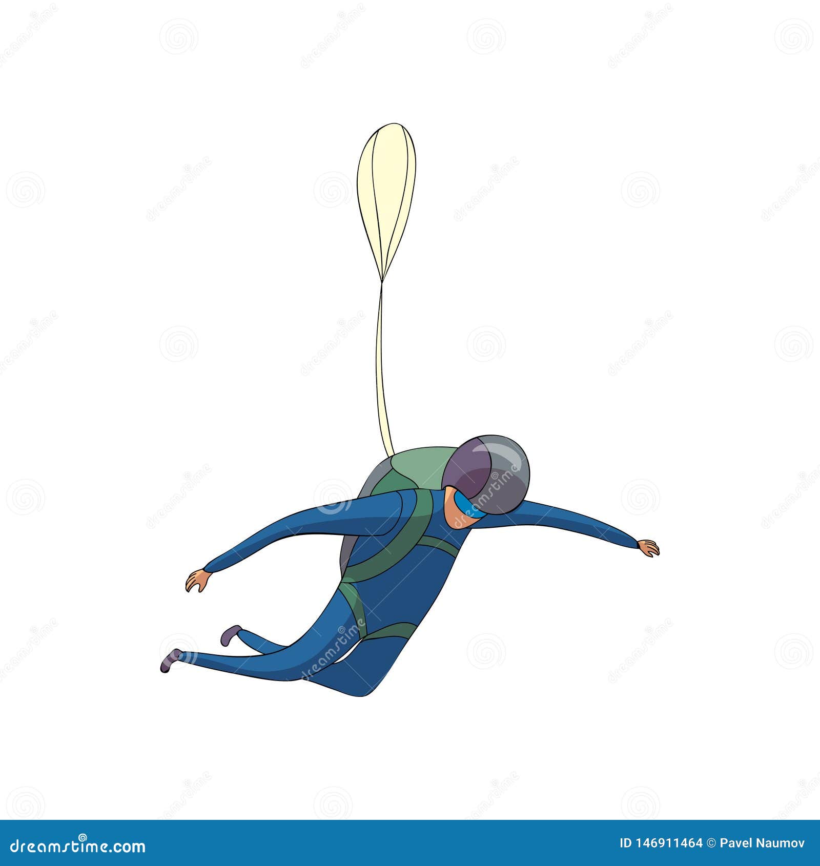Skydiver Walks Down In A Blue Suit With A Backpack. Reserve Parachute ...