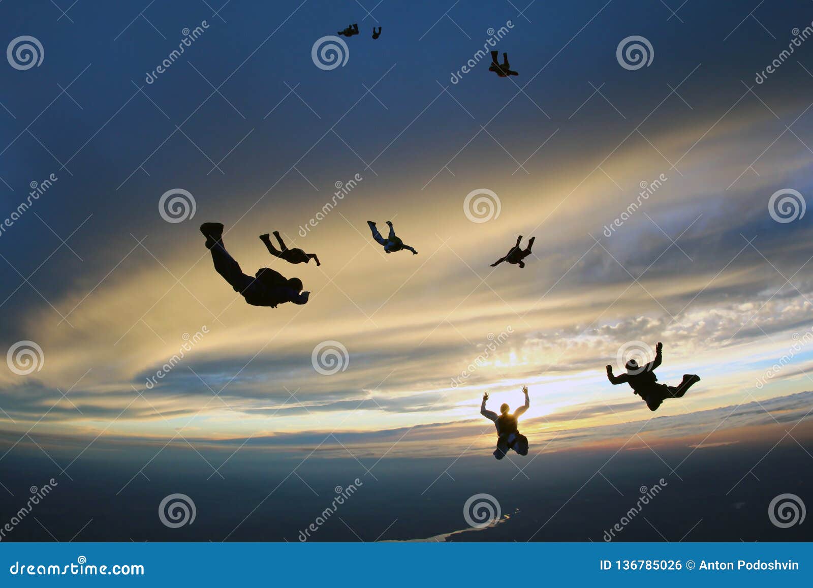 Skydivers are Falling in the Storm Sky. Stock Photo - Image of blue ...