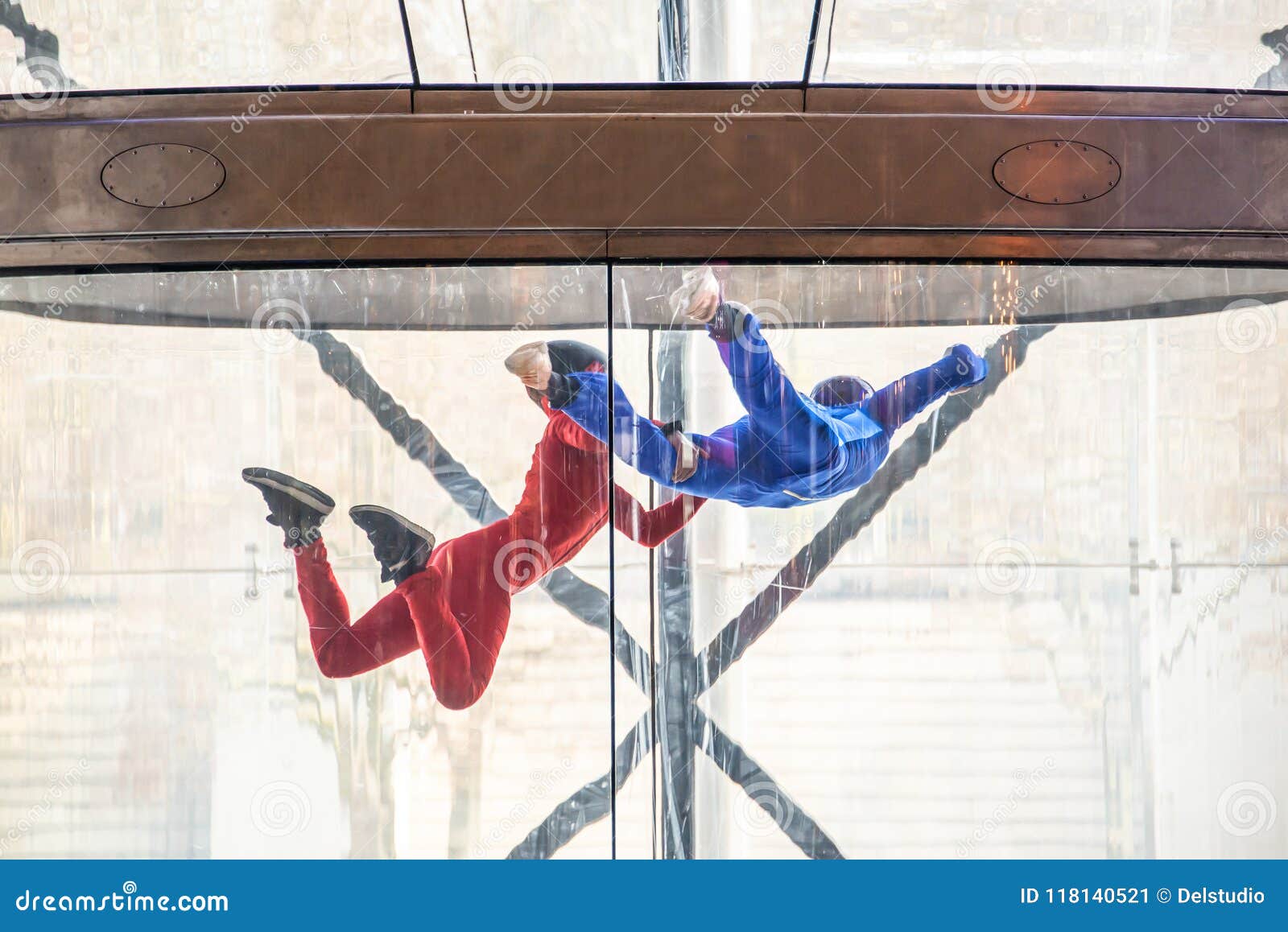 Skydivers in Indoor Wind Tunnel, Free Fall Simulator Stock Image ...