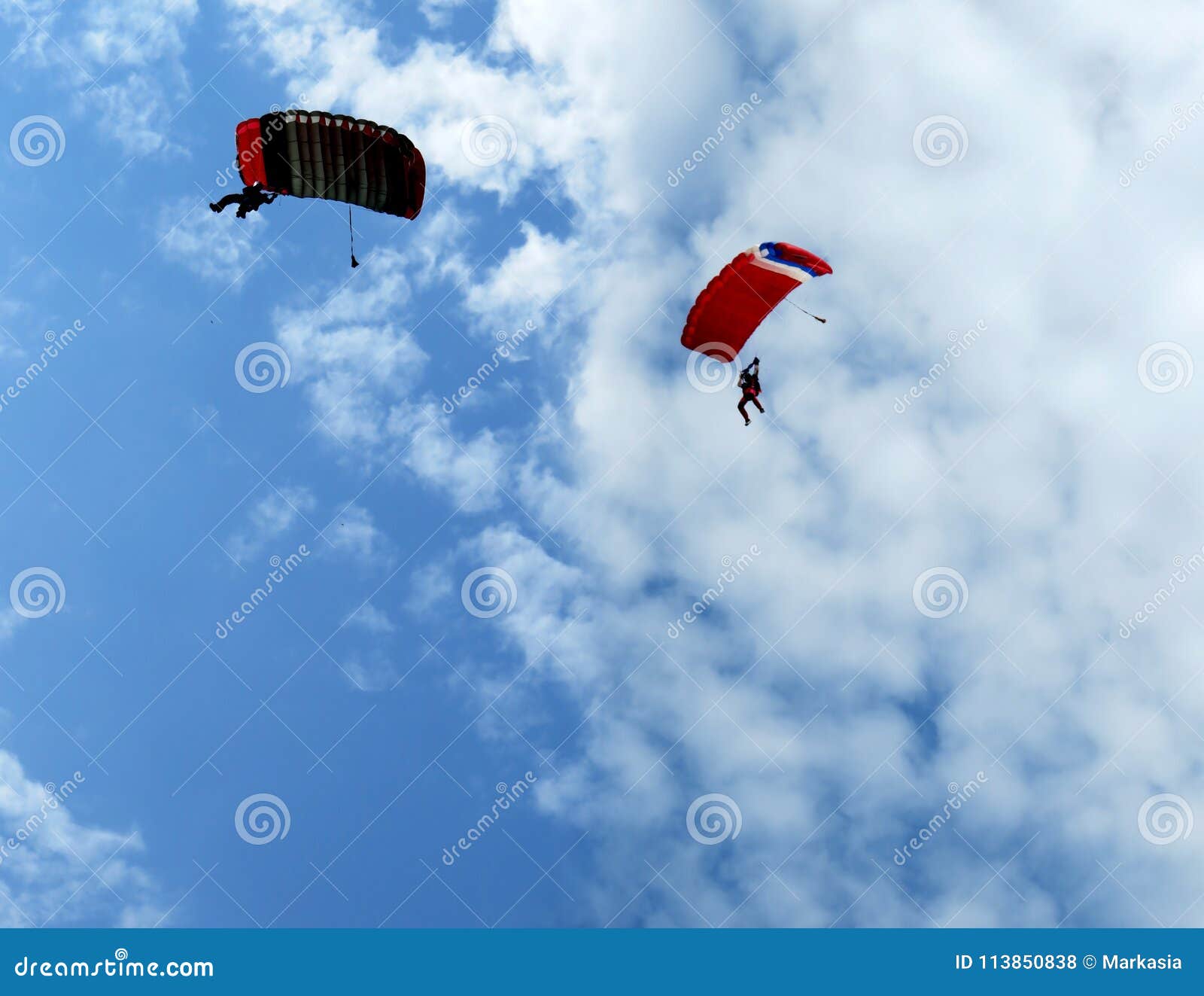 Skydivers Jump Out Of Tow Airplanes With Blue Skies. Royalty-Free Stock ...