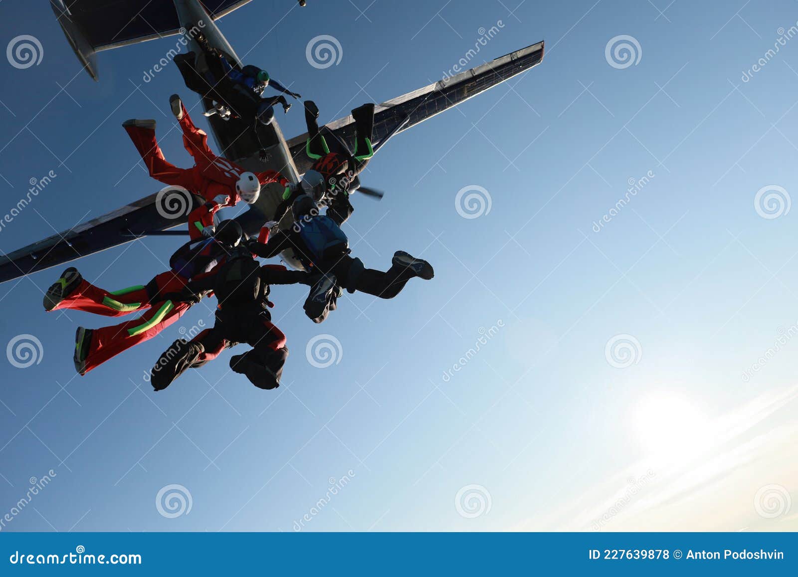 Formation Skydiving. Skydivers are Falling in the Sky. Stock Photo ...