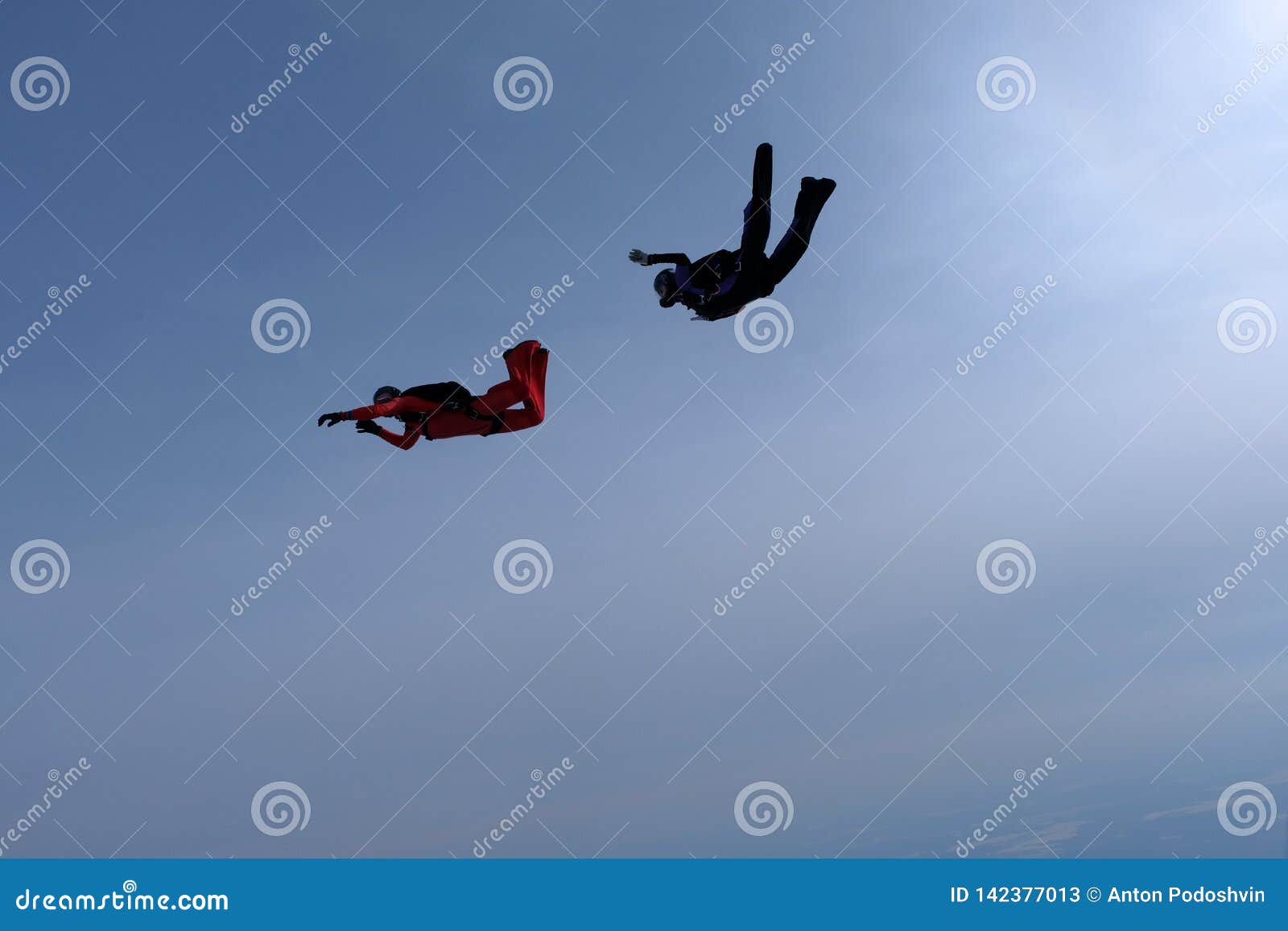Skydiving in the Blue Sky.. Two Skydivers are Training. Stock Image ...