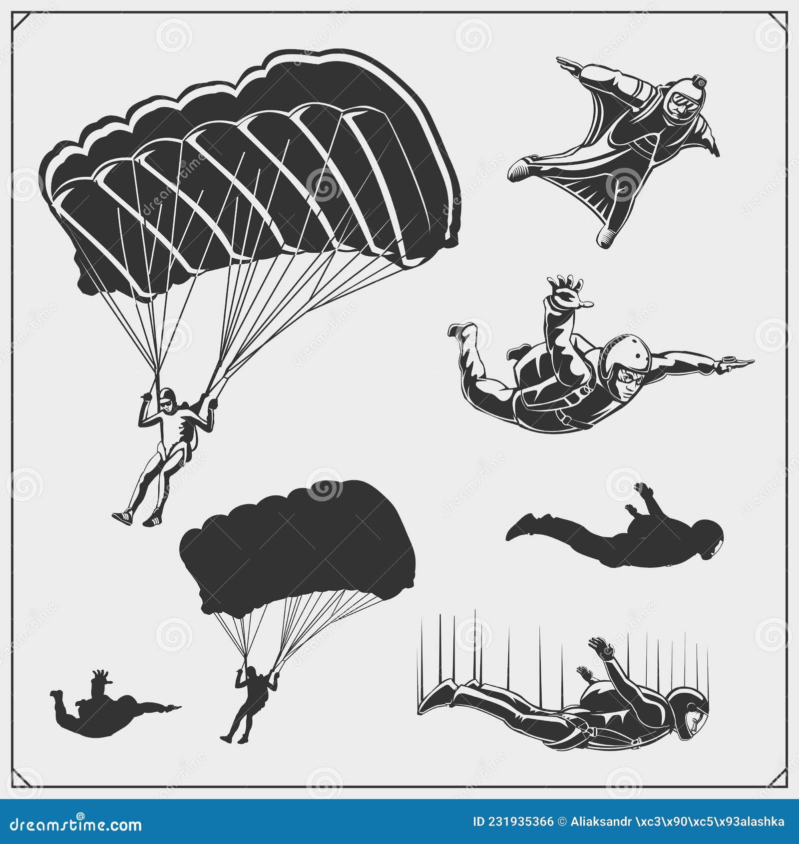 Skydiving and Parachuting Emblems. Sport Club Labels Stock Vector ...